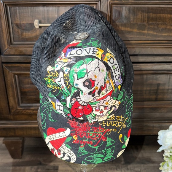 Ed Hardy | Accessories | Vintage Ed Hardy Colorful Skull Design Cap ...